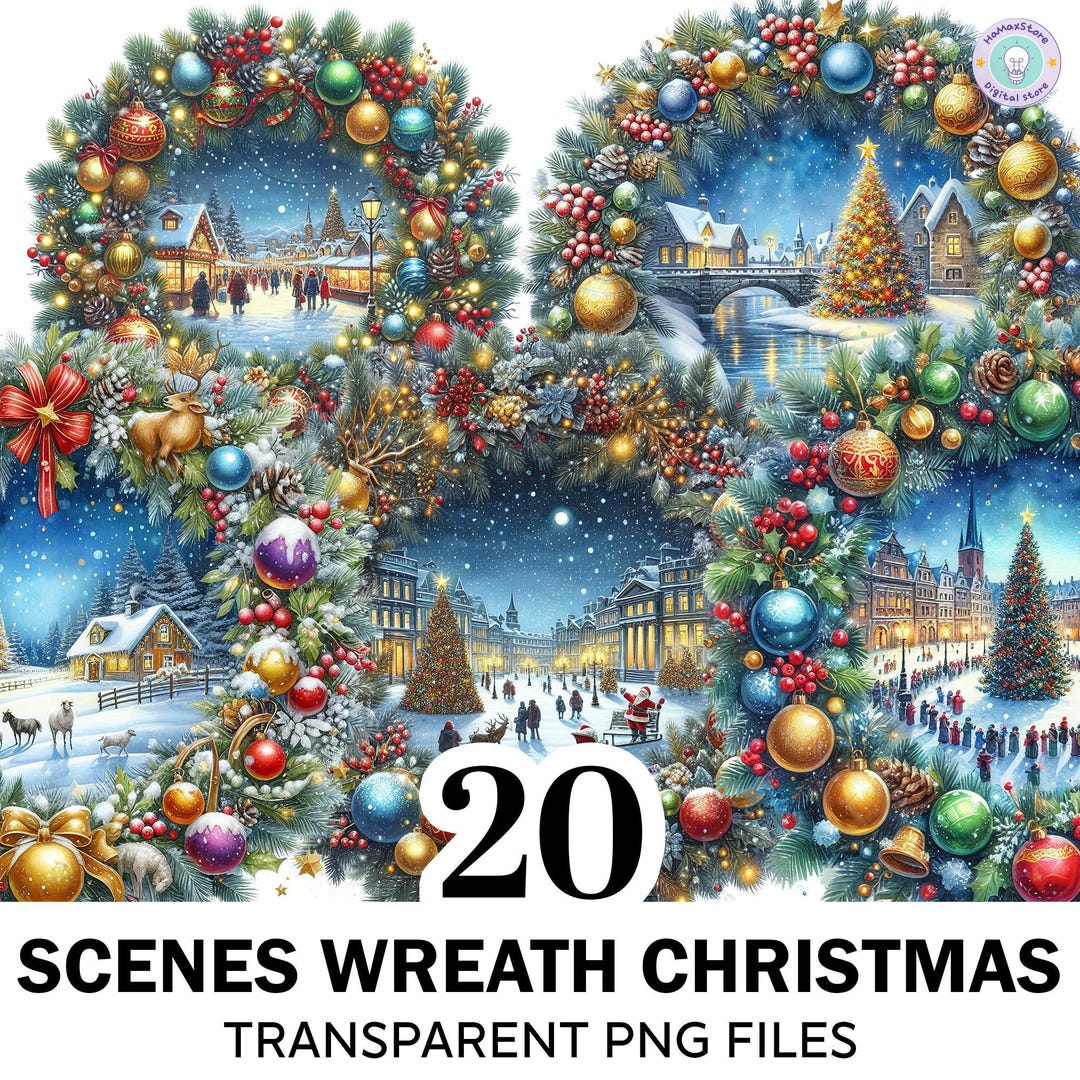 Watercolor Christmas Scenes Clipart, 20 PNG Festive Christmas Clipart ...