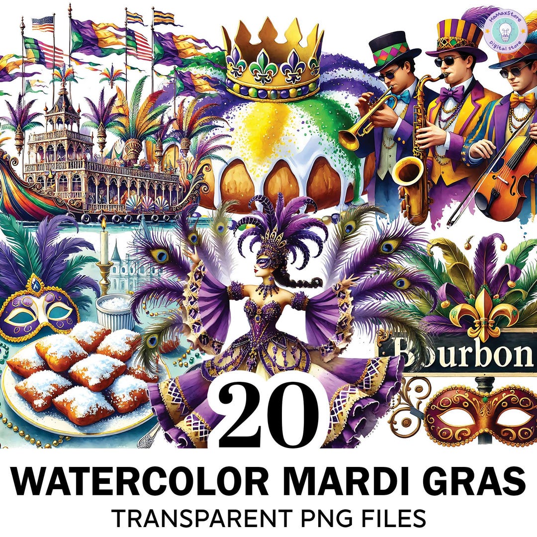 20 Mardi Gras Treats Bundle Clipart PNG, Masquerade Clipart PNG, Mardi ...