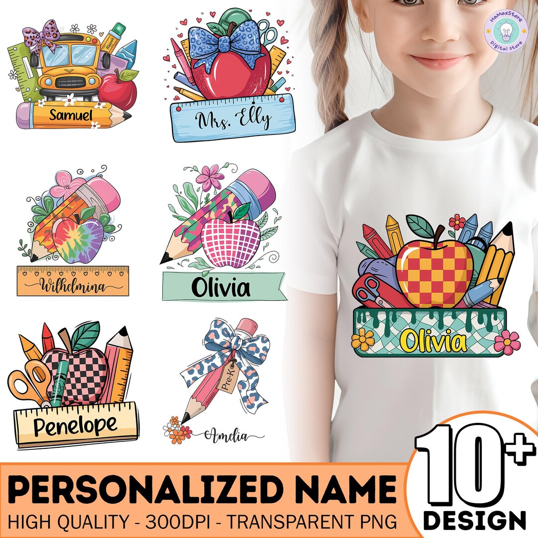 Personalized Name Kids Clipart, Boy Girl School Png Bundle, 100 Days of ...