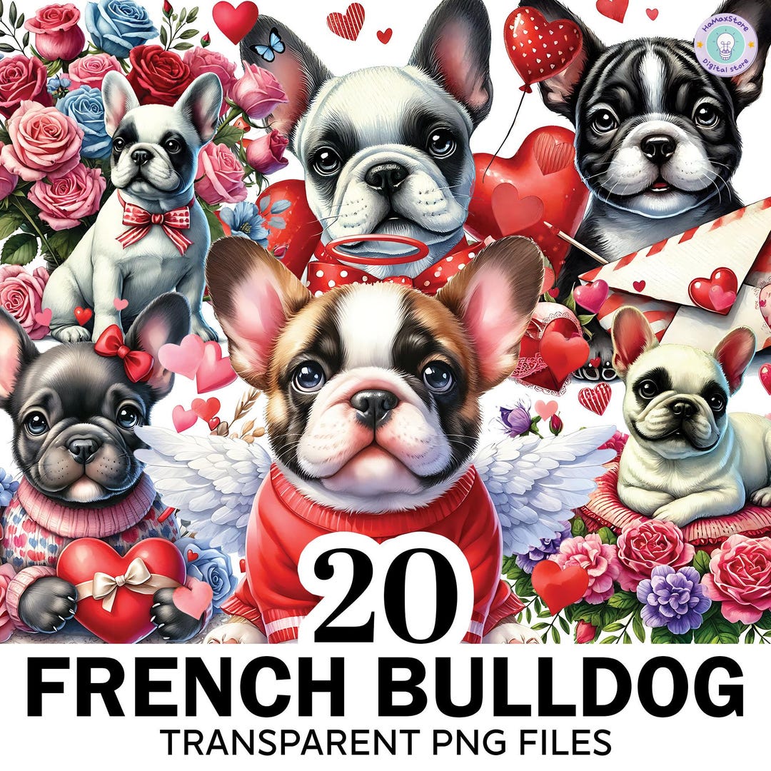 Watercolor French Bulldog Clipart, 20 PNG Bulldog Clipart, Dogs Png ...