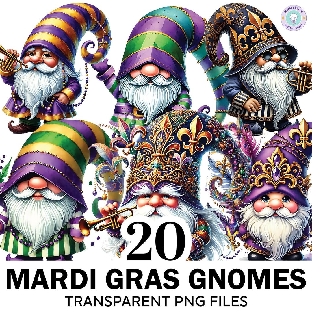 20 Festive Gnome Bundle Clipart PNG, Masquerade Gnome Clipart PNG ...