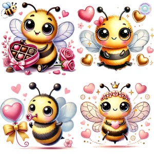 Watercolor Valentine Bees Clipart, 20 PNG Cute Baby Bee Clipart, Animal ...
