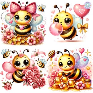 Watercolor Valentine Bees Clipart, 20 PNG Cute Baby Bee Clipart, Animal ...