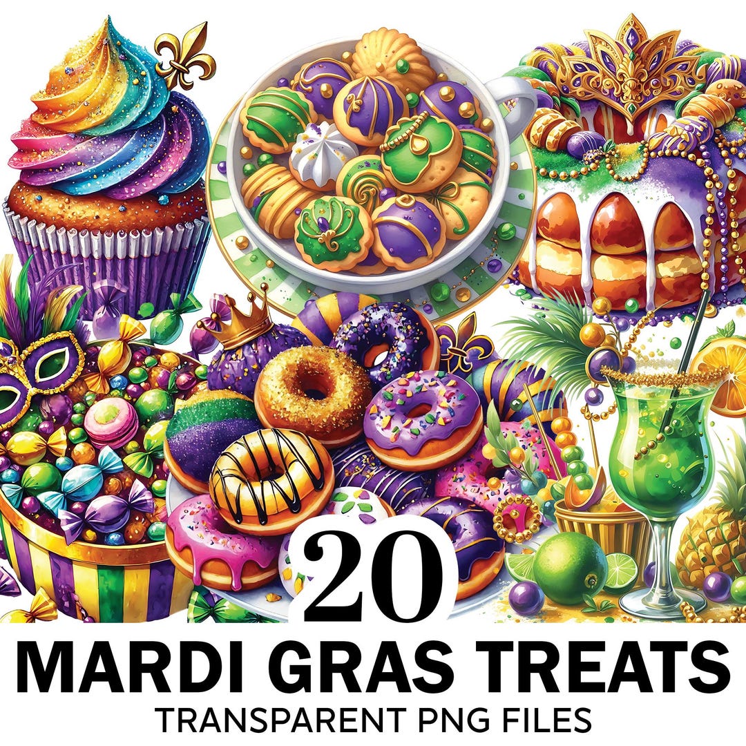 20+ Watercolor Mardi Gras Treat Clipart PNG, Carnival Food Clipart PNG ...
