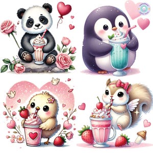 Watercolor Cute Milkshake Animals Clipart, 20 PNG Cute Animal Clipart ...