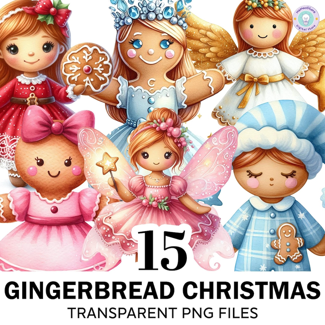 Watercolor Gingerbread Girl Clipart, 15 PNG Christmas Cookies Clipart ...