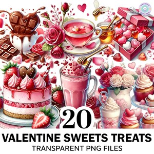 Watercolor Valentine Food Clipart, 20 PNG Valentine Food Clipart ...