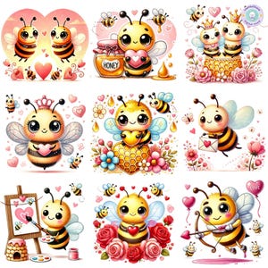 Watercolor Valentine Bees Clipart, 20 PNG Cute Baby Bee Clipart, Animal ...