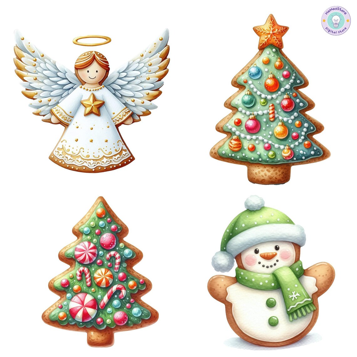 Watercolor Christmas Cookies Clipart, 30 PNG Gingerbread Cookie Clipart ...
