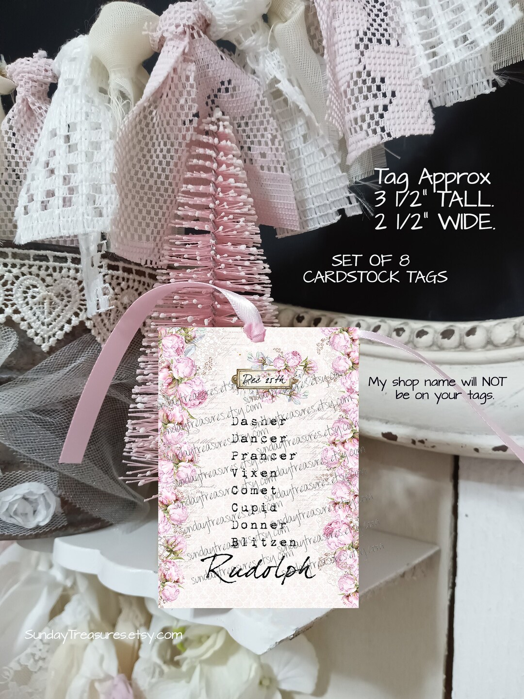 Set 8 Tags With All Reindeer Names / Rudolph Dasher Dancer Prancer ...