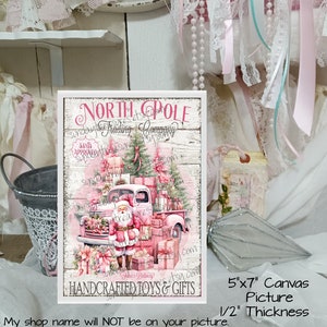 PINK Vintage Truck Pink Santa Sign Wall Decor 5x7 Wall Hanging ...