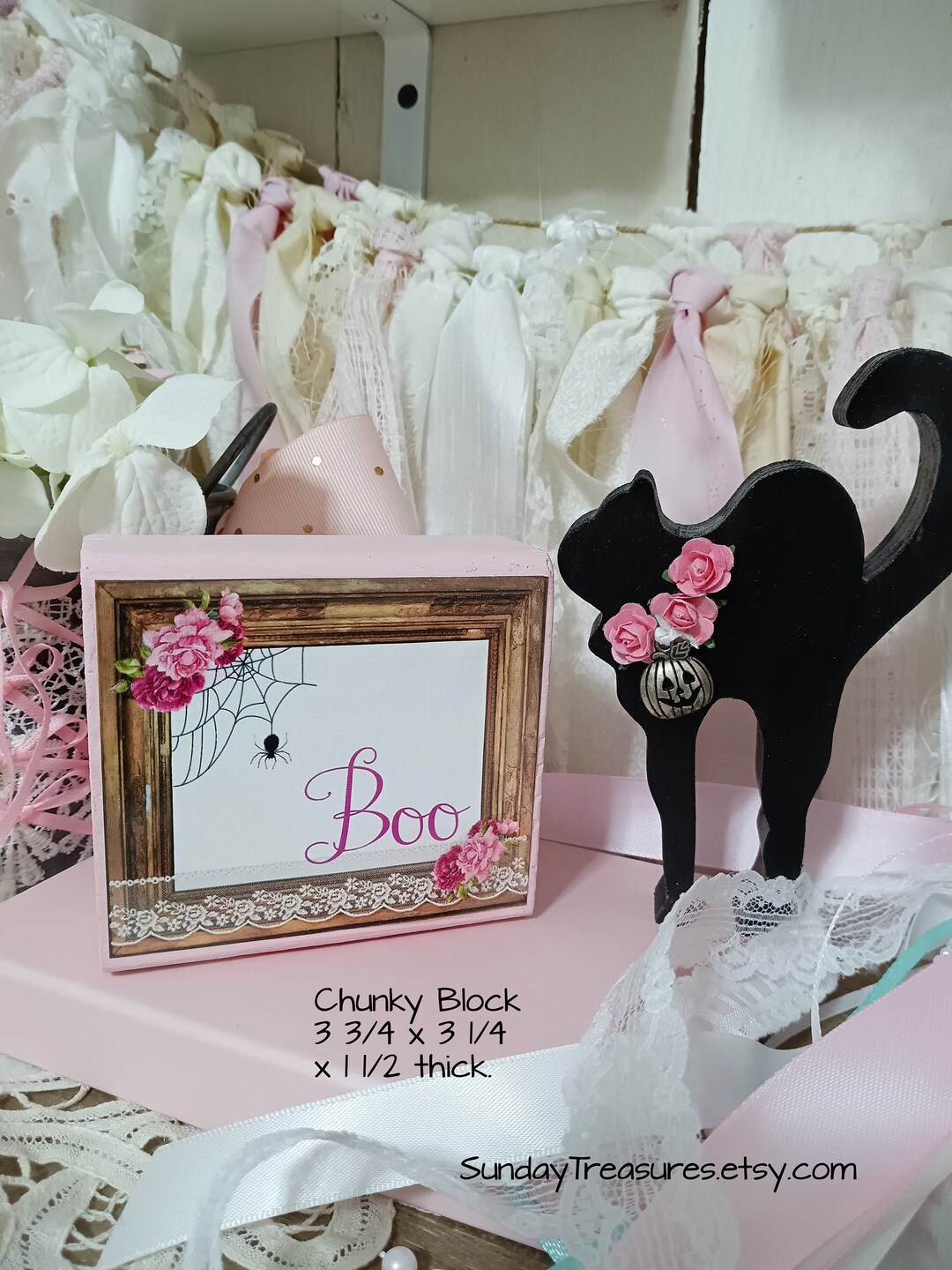 BOO Pink Halloween Block Sign Decoración de bandeja escalonada / Shabby ...