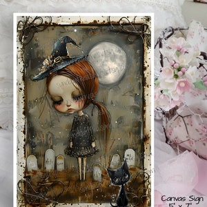 5x7 Sign Gothic Blue Witch Halloween / Horror Rustic Prim Farmhouse ...