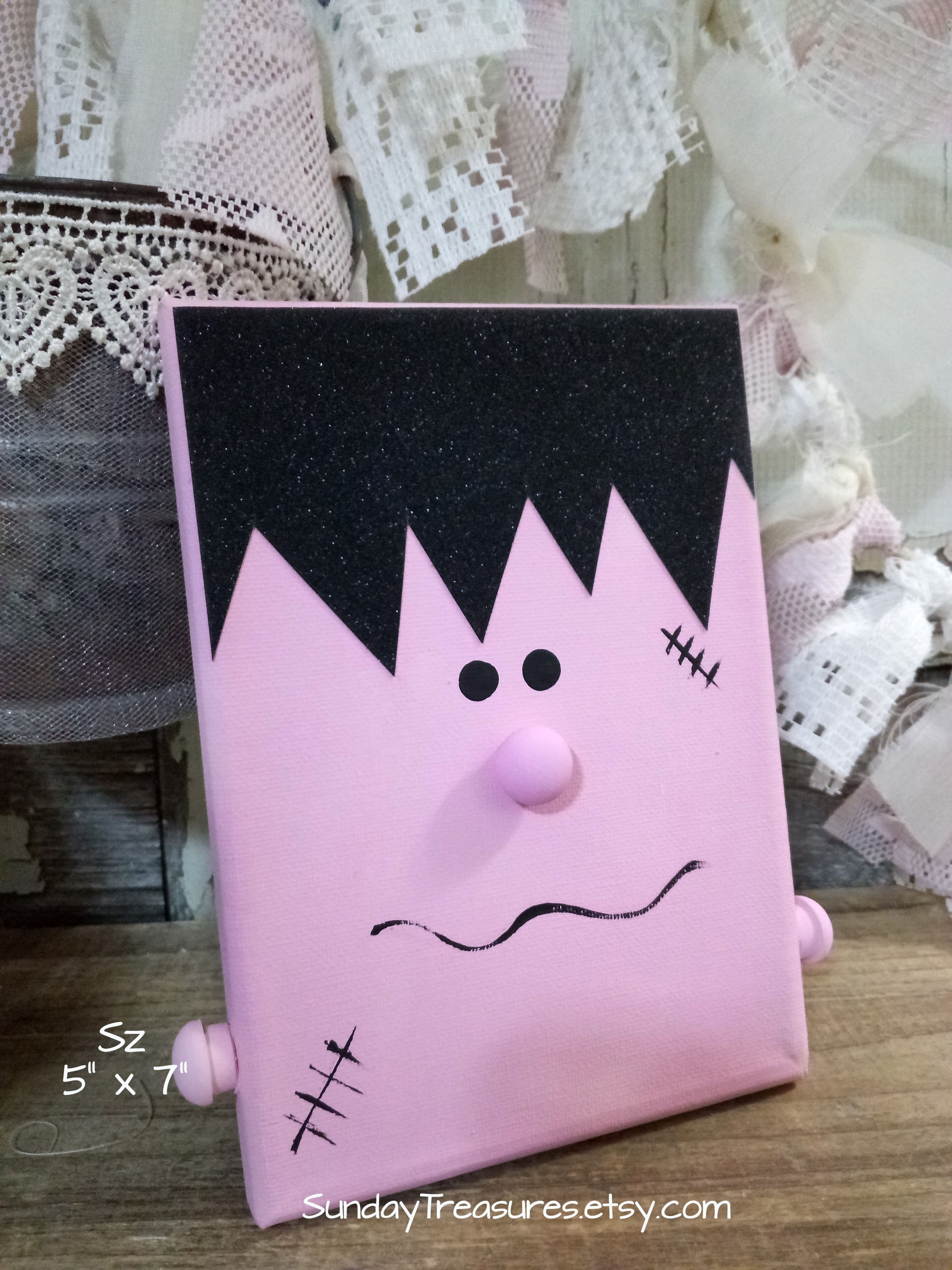 PINK Frankenstein Halloween Sign / Pink Shabby Cottage Chic | Etsy