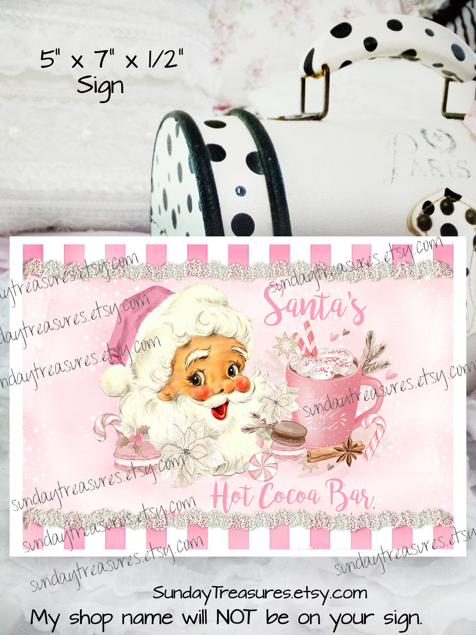 Pink Vintage Santa's Hot Cocoa Bar Sign Wall Decor / - Etsy