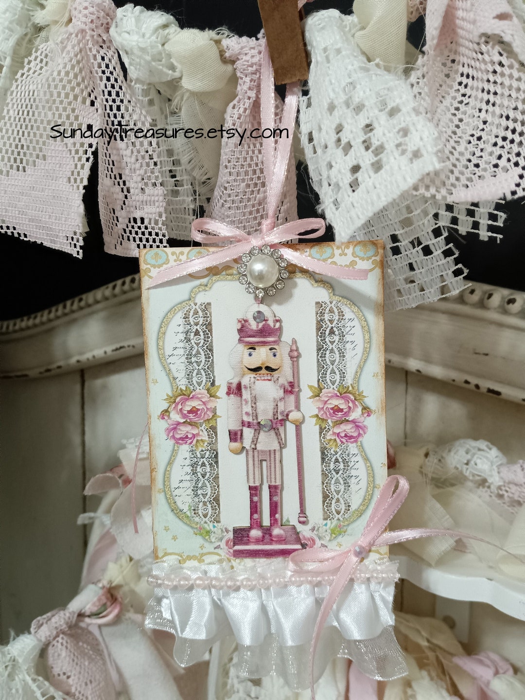 Pink Mint Green Nutcracker Shabby Chic Christmas Ornament / Tag / 5 ...