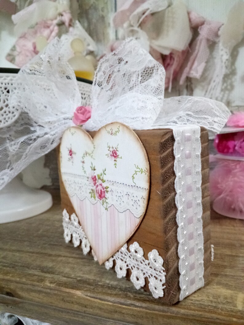 Pink Heart Sign Block / Romantic Lace Shabby Cottage Chic - Etsy