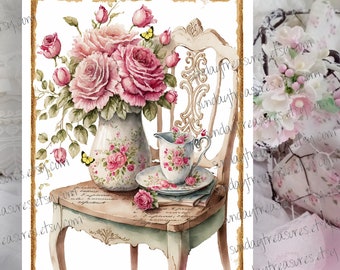 Shabby Chic Heart Pink Roses 5x7 Canvas Sign Picture / Shabby Chic ...