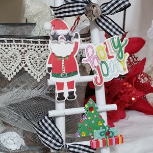 Red Santa on Ladder Christmas Ornament / Holly Jolly / Red Country ...