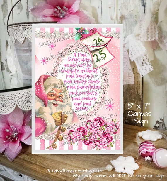 PINK Vintage Santa Pink Candy Canes Snowflakes Pink Presents - Etsy