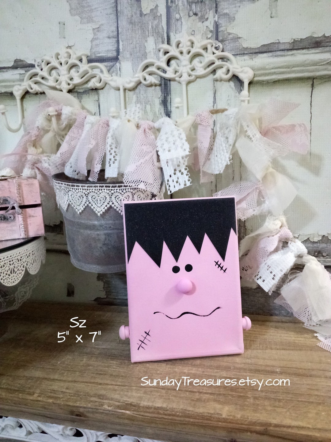 PINK Frankenstein Halloween Sign / Pink Shabby Cottage Chic / Pink ...