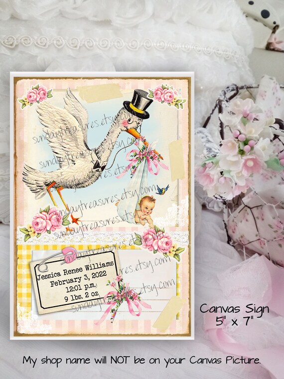 Stork Baby Girl Vintage