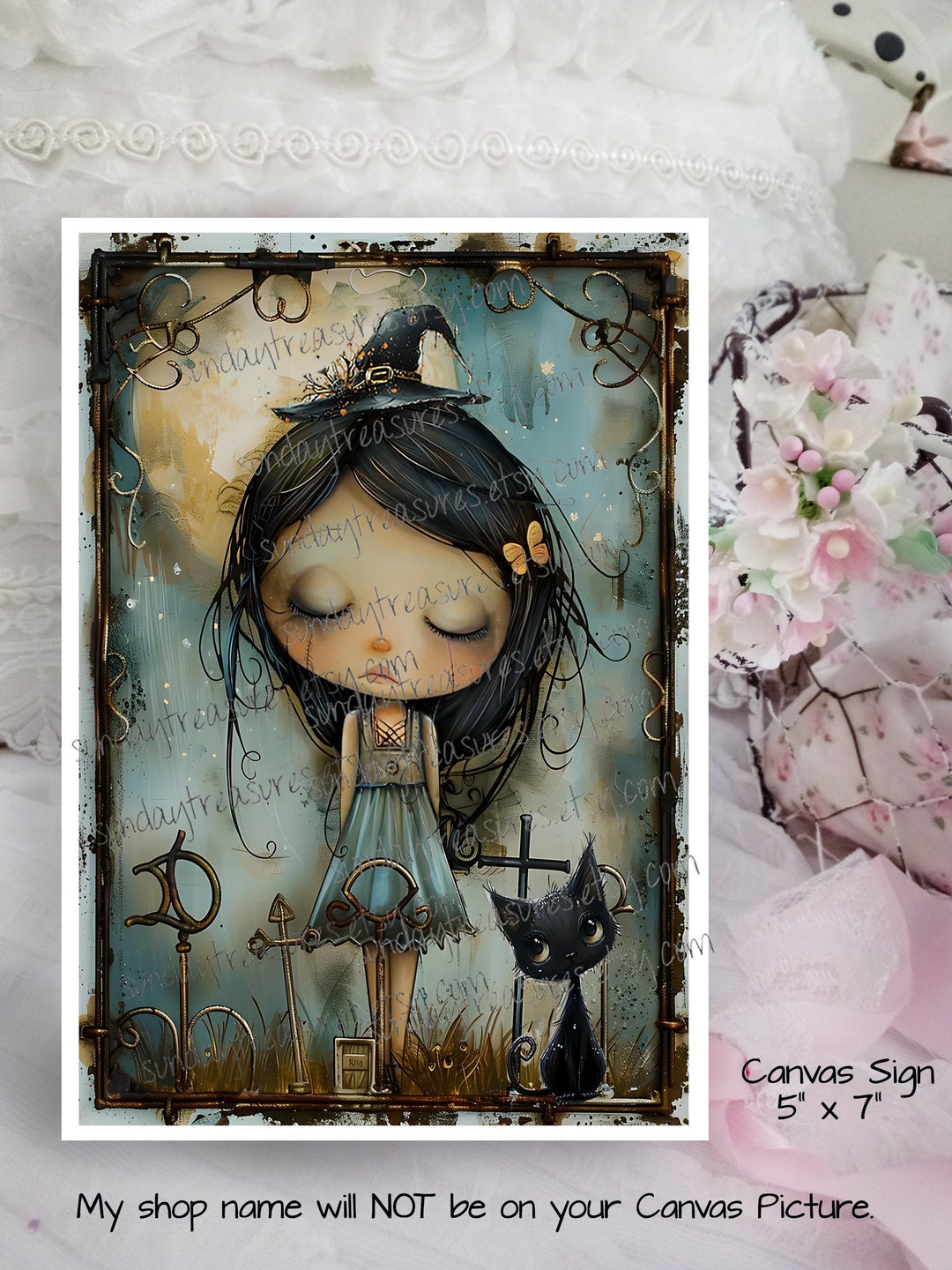 5x7 Sign Gothic Blue Witch Halloween / Horror Rustic Prim Farmhouse ...