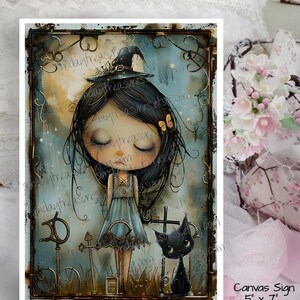 5x7 Sign Gothic Blue Witch Halloween / Horror Rustic Prim Farmhouse ...