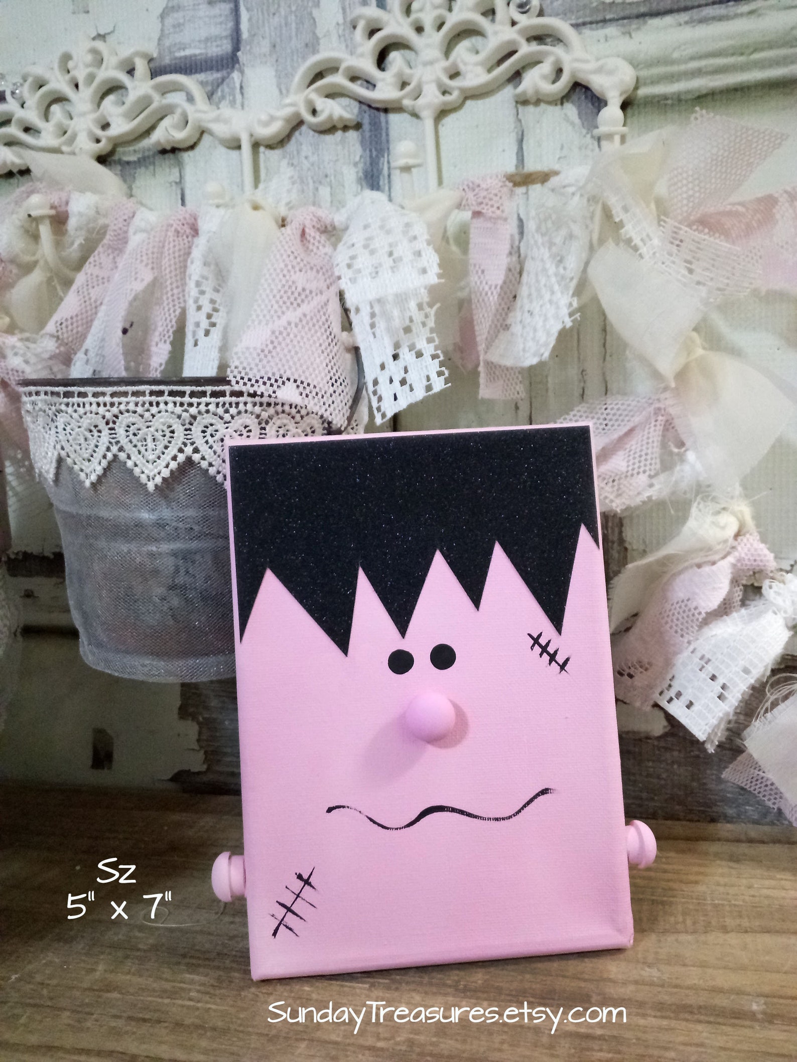 PINK Frankenstein Halloween Sign / Pink Shabby Cottage Chic | Etsy