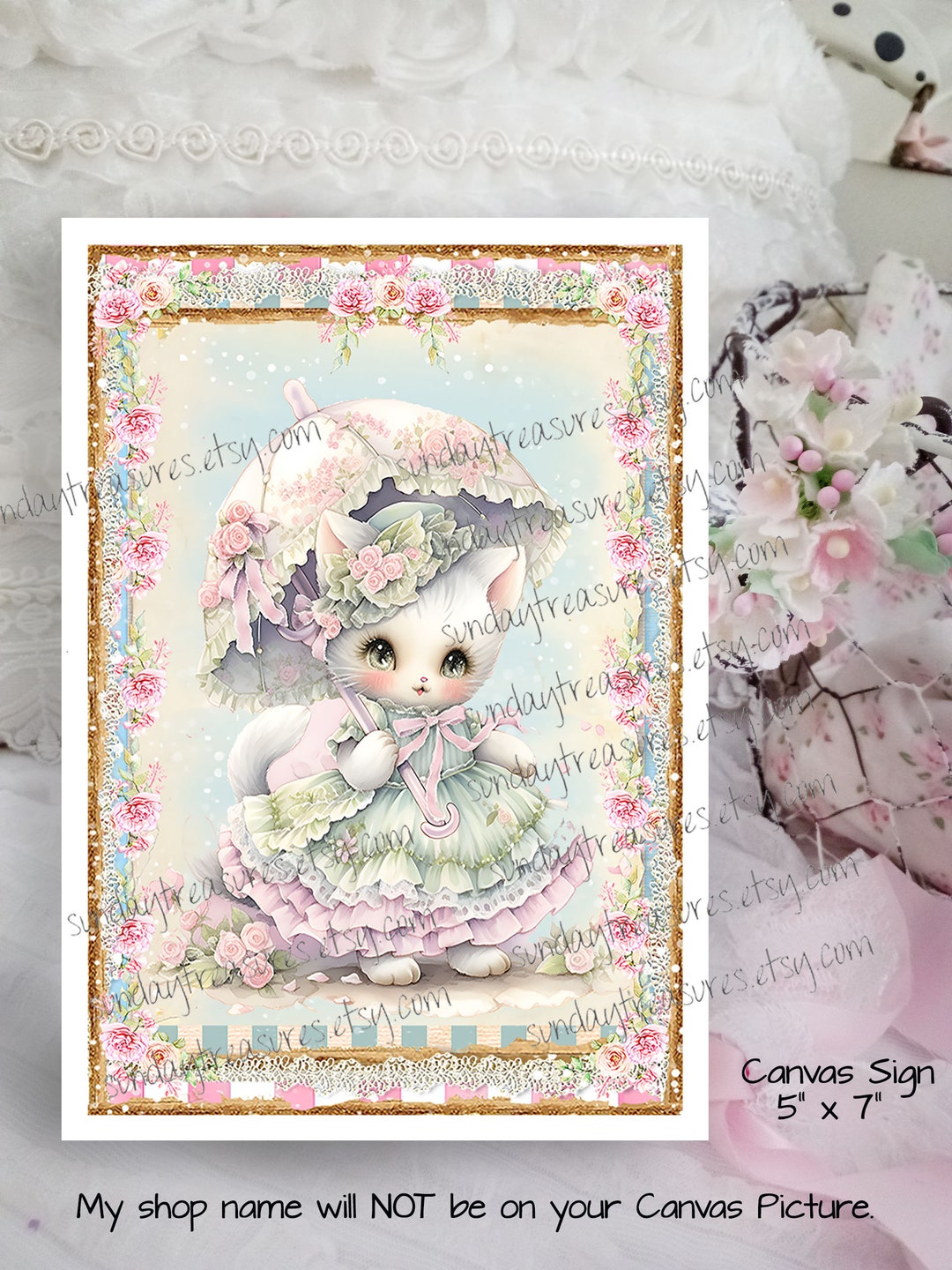 Shabby Cat 5x7 Sign / Shabby Chic Kitty Cat Kitten Wall Art / Wall ...