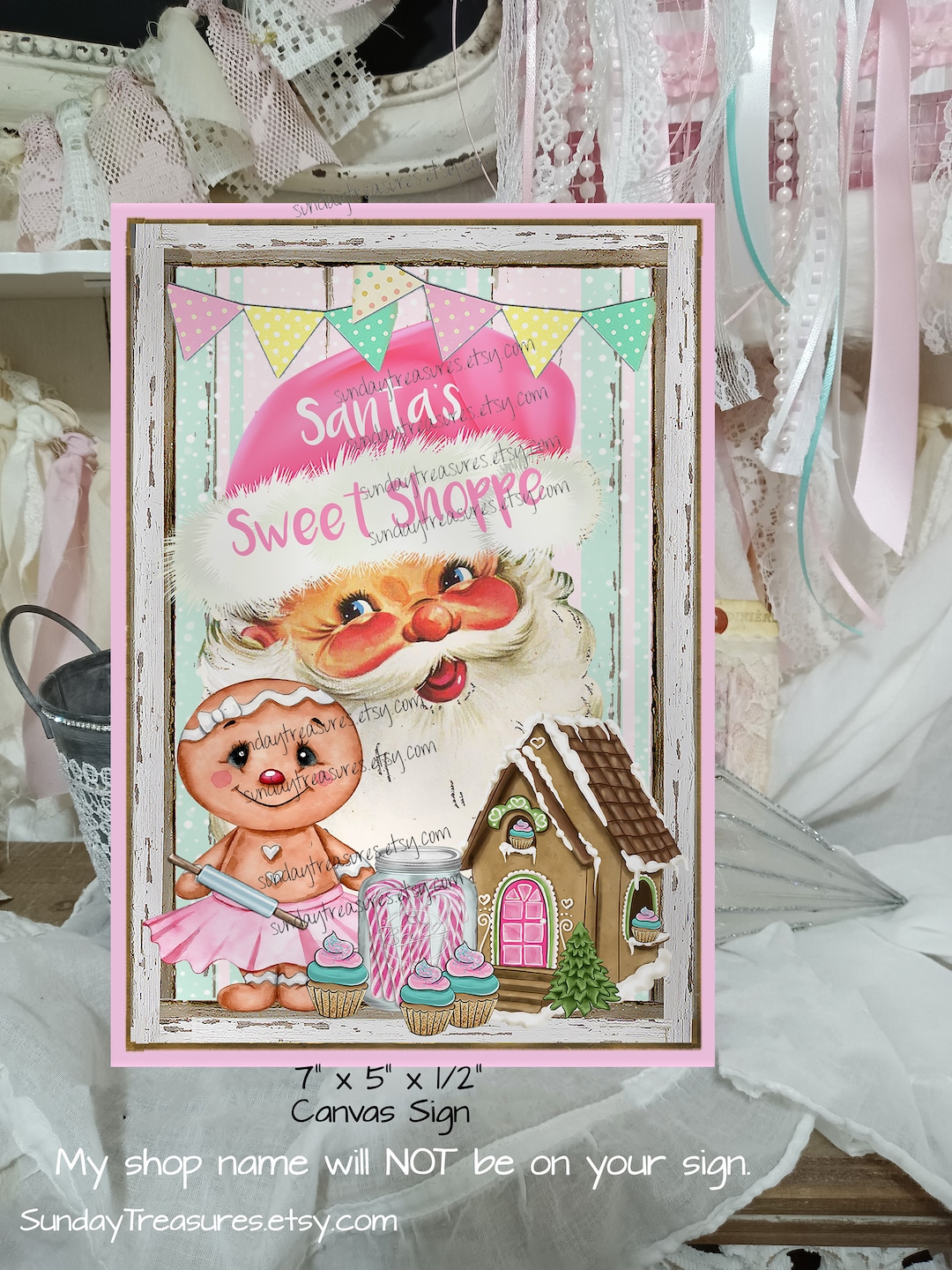 Pink Santa Santa's Sweet Shoppe Christmas Gingerbread Wall Decor ...