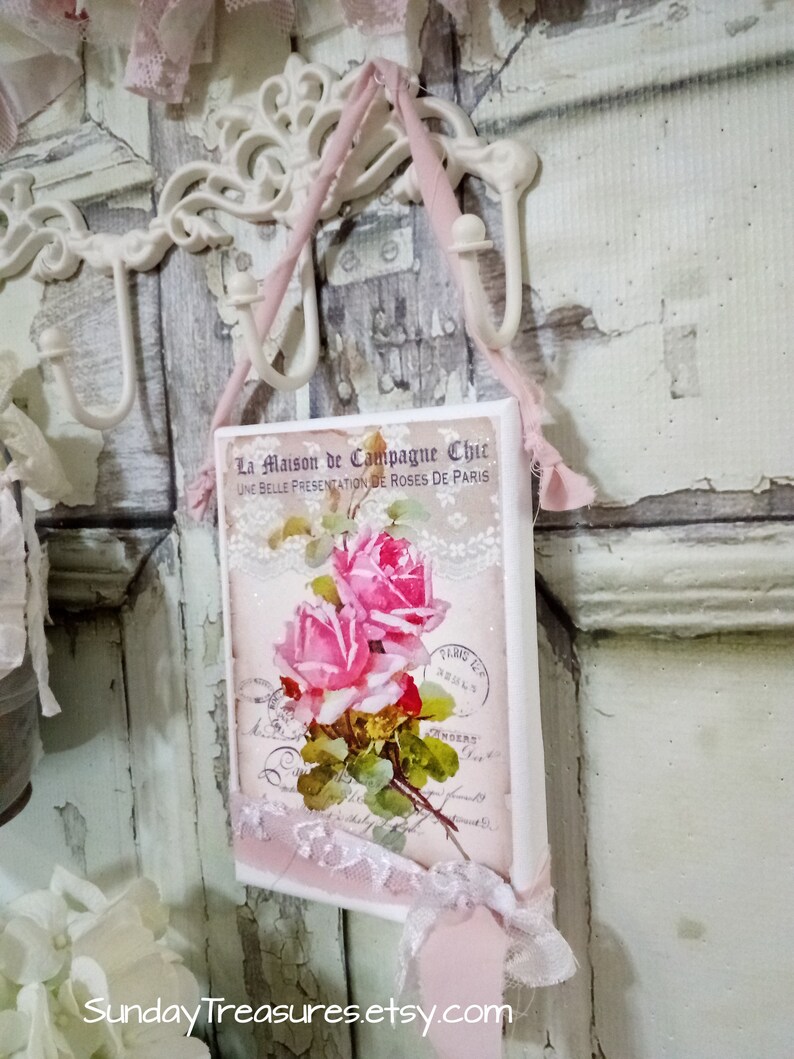 Pink Shabby French Roses Wall Decor Sign / Shabby Cottage | Etsy