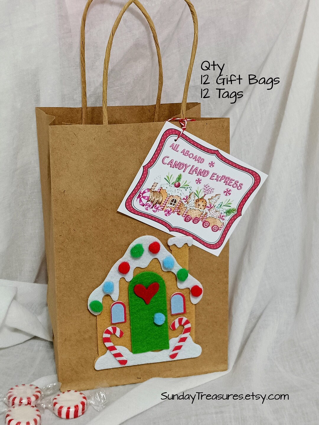 Set 12 Gingerbread House Favor Gift Bags & 12 Tags / 11 /candy Cookie ...