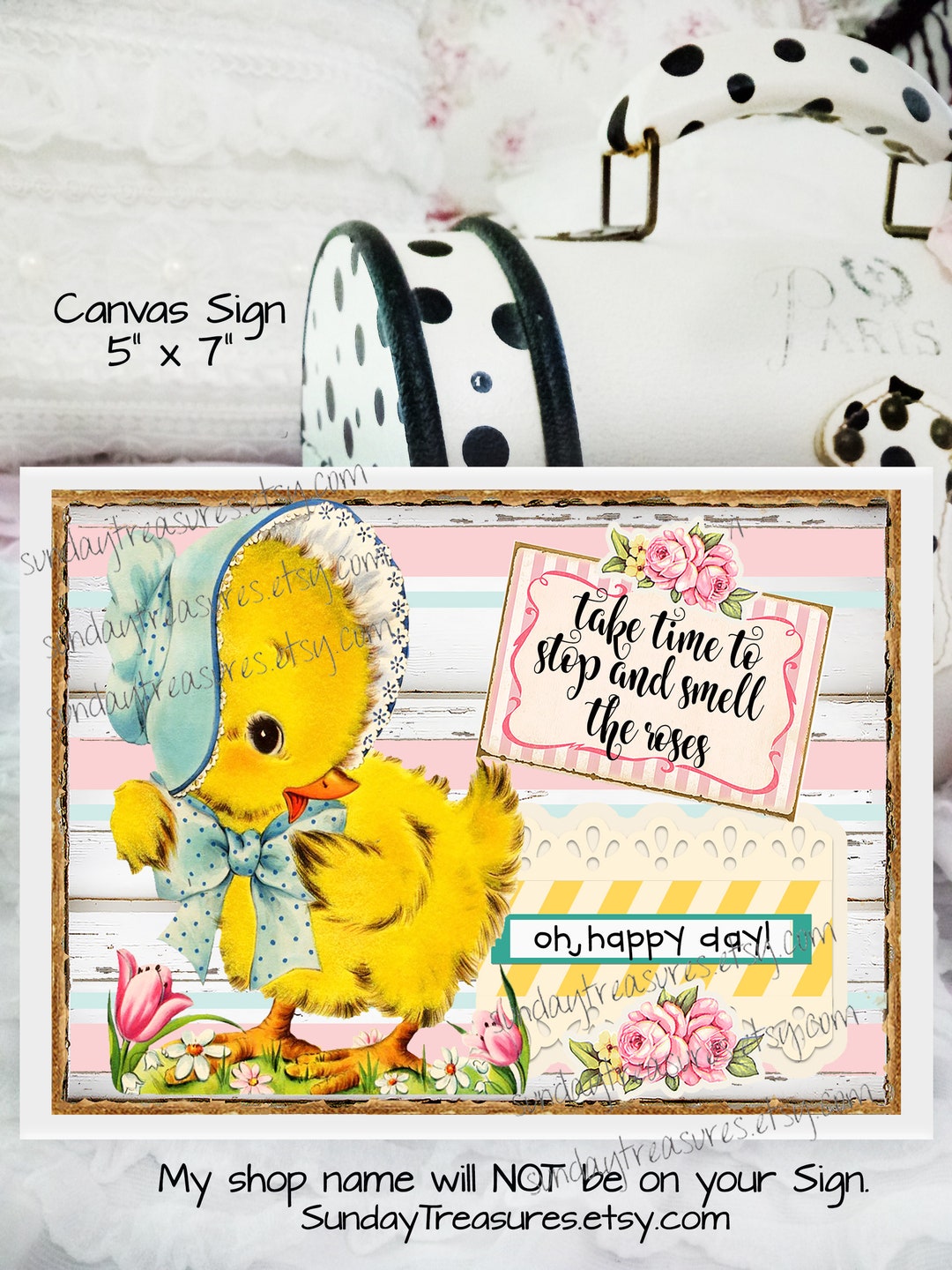 Vintage Easter Chick 5x7 Canvas Sign / Retro Shabby Chic Tiered Tray ...