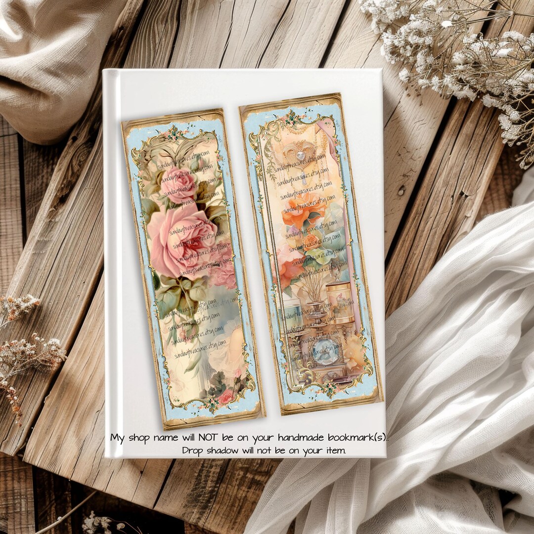 2 PC SET HANDMADE Bookmarks / Shabby Chic Flowers Pink Roses Florals - Etsy