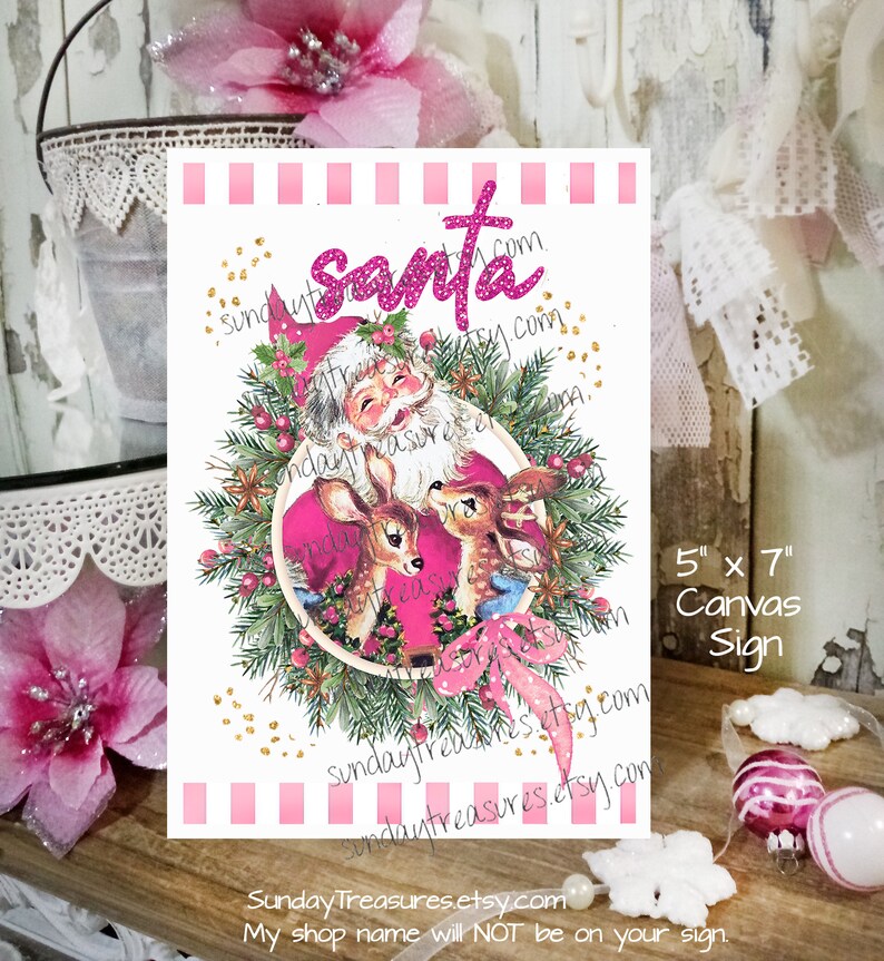 Pink Vintage Santa Hot Cocoa Sign Wall Decor / Canvas Sign Sz - Etsy