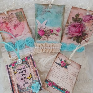 5 Pc Set Assorted Roses Tags / Journaling Cards Junk Journal Tags ...