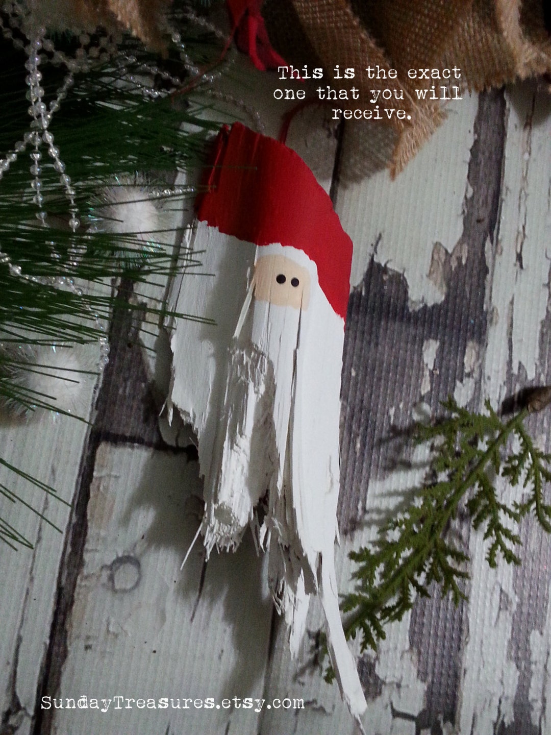 Rustic Wood Tree Bark Santa Christmas Ornament / 7 Tall Gift Tag ...