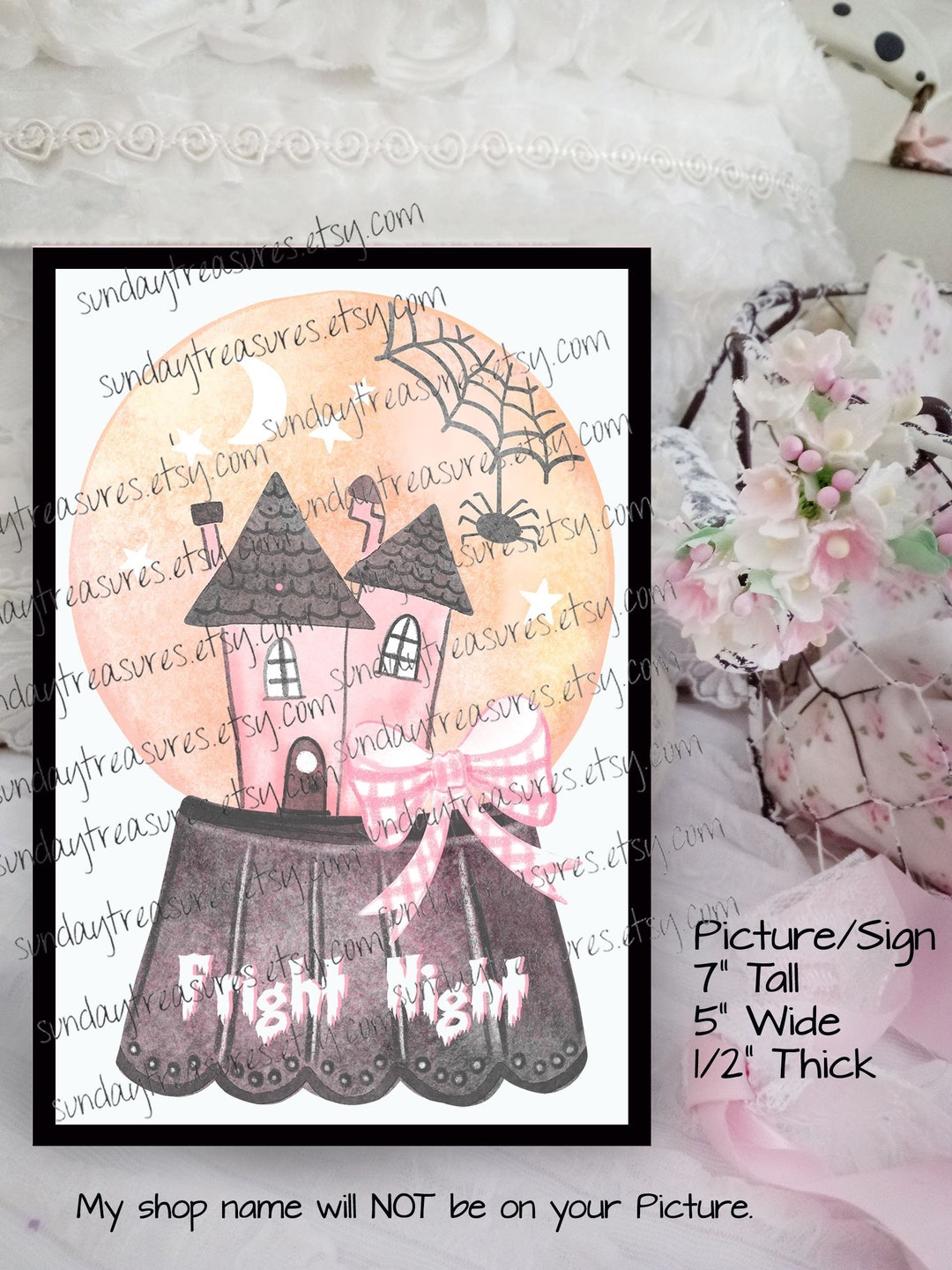 PINK Halloween Haunted House Fright Night / 5x7 Picture Sign / - Etsy