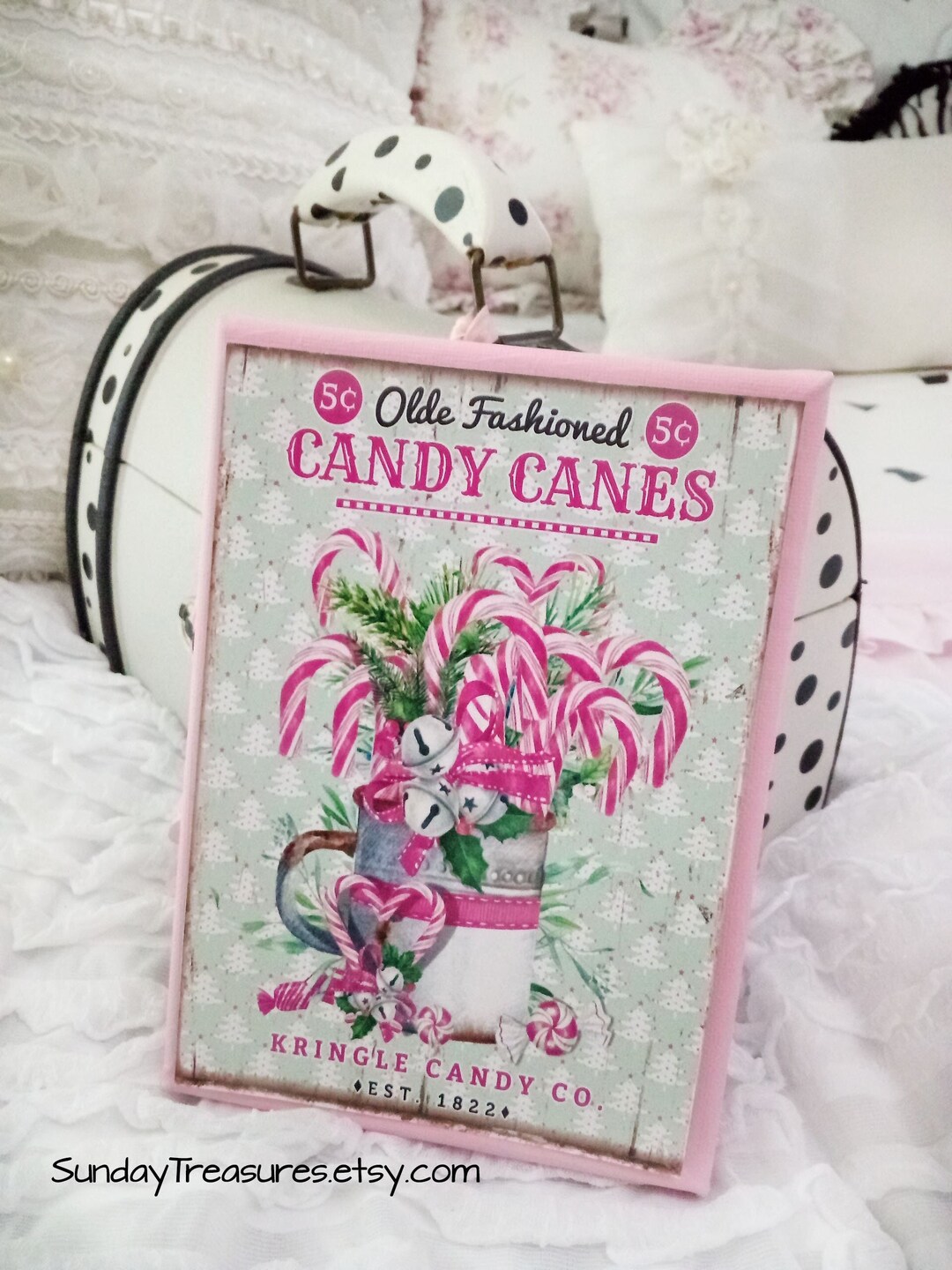 Pink Candy Canes Pink Christmas Wall Decor Vintage Sign / Sz - Etsy