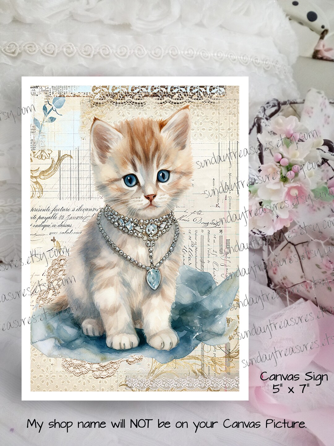 Shabby Cat 5x7 Sign / Glam Kitty Cat Kitten Wall Art / Wall Hanging ...