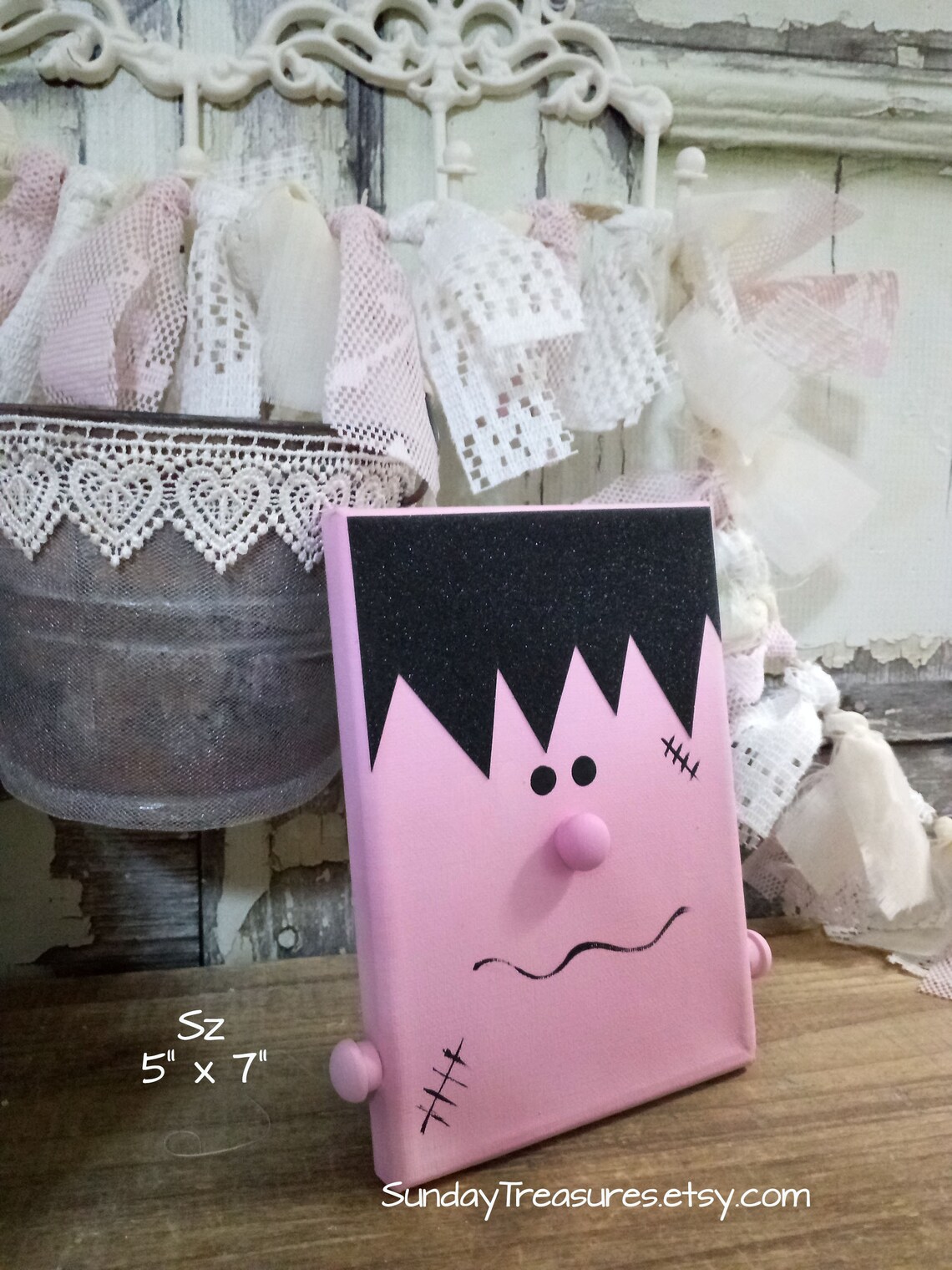 PINK Frankenstein Halloween Sign / Pink Shabby Cottage Chic | Etsy