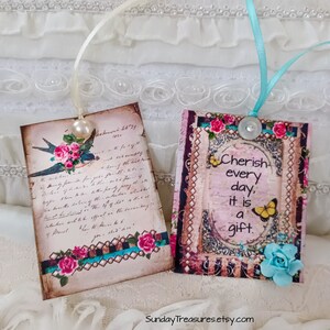 5 Pc Set Assorted Roses Tags / Journaling Cards Junk Journal Tags ...