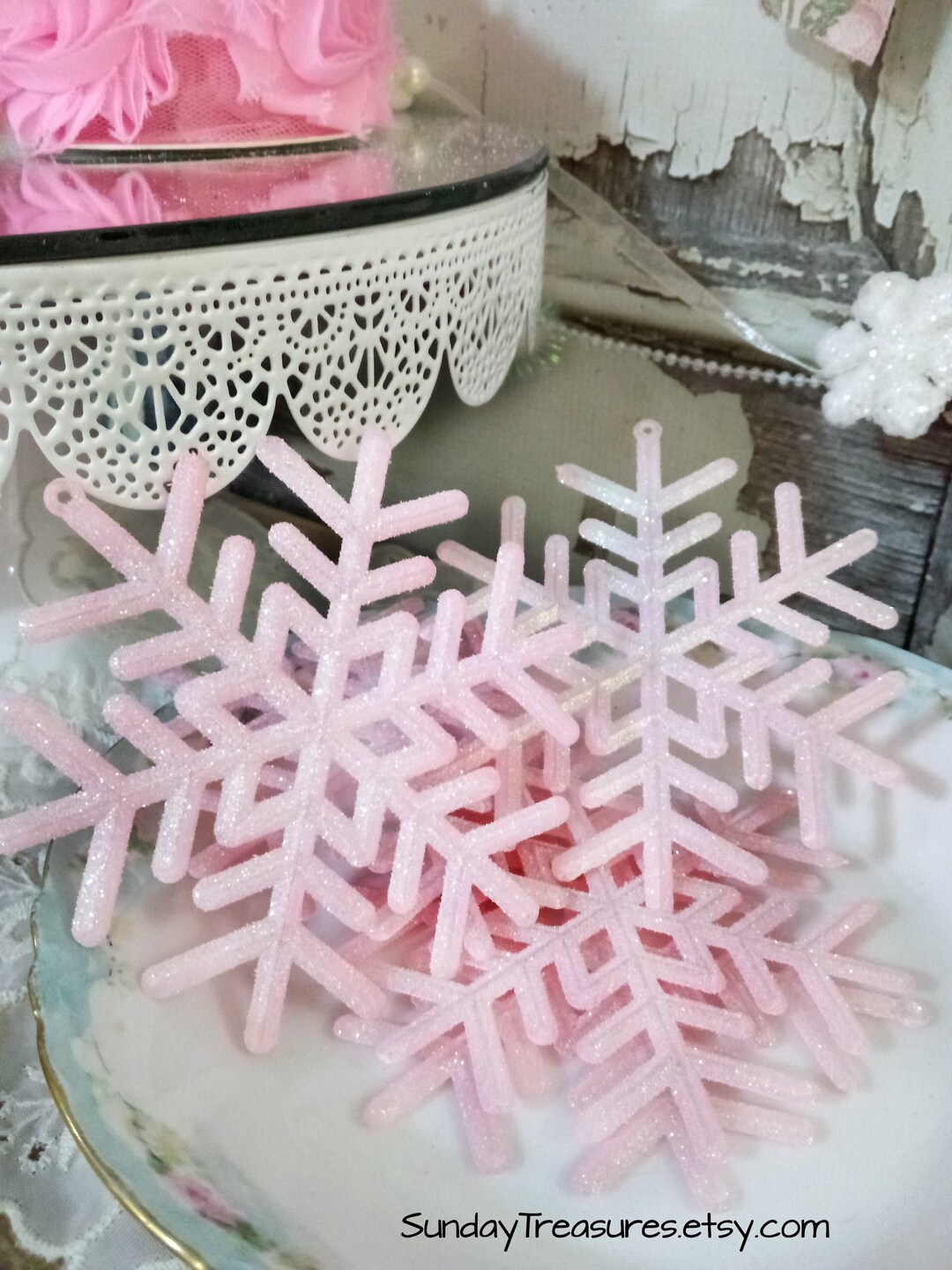 QTY 1 Pink Glitter Snowflake / Pink Christmas Ornament / Pink Winter ...