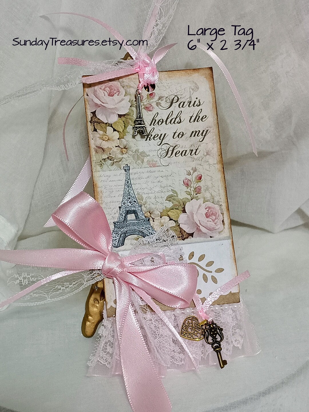 Lg 6 Paris Eiffel Tower Tag / Paris Holds the Key to My Heart / Pink ...