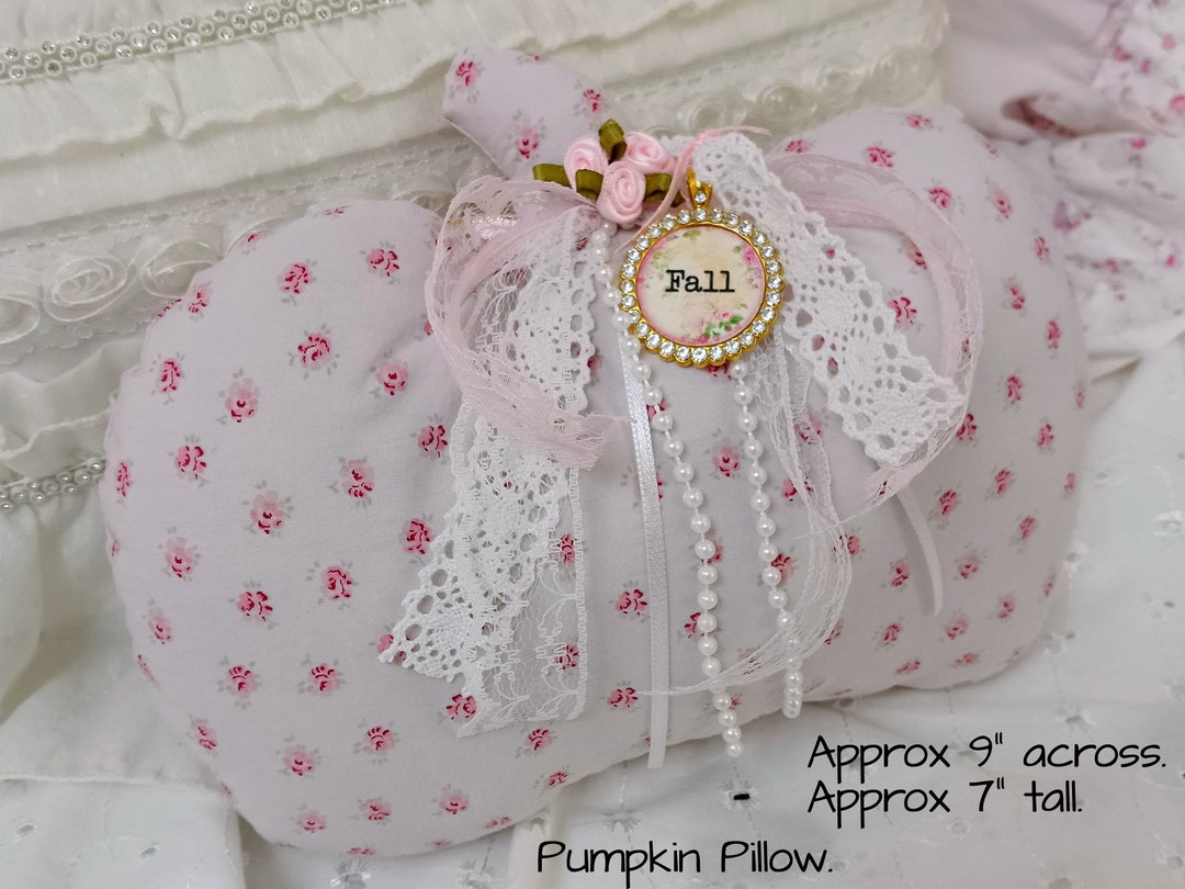 Pink Pumpkin Pink Roses Mini Pillow / Decorative Bed Pillow / Shabby ...