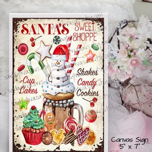 Pink Snowman Sign / Santa's Sweet Shoppe Cocoa Mug Cookies / 5x7 / Wall ...