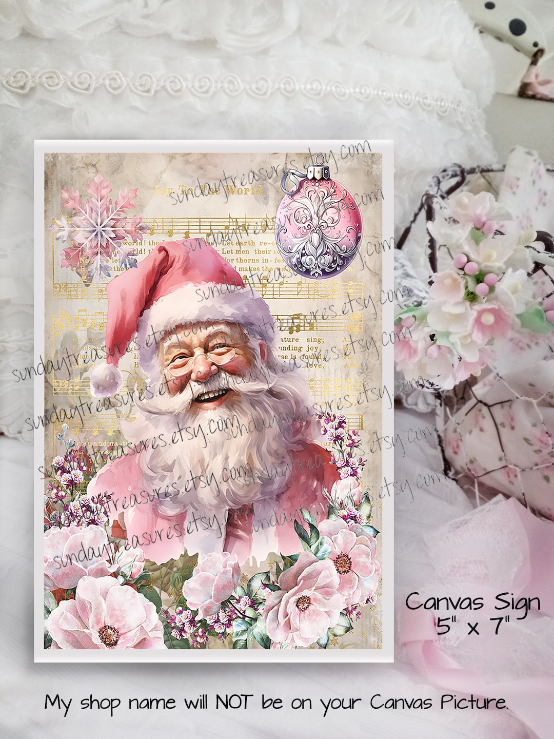 PINK Victorian Vintage Santa Sign Wall Decor / Sign Sz 5x7 Wall Hanging ...