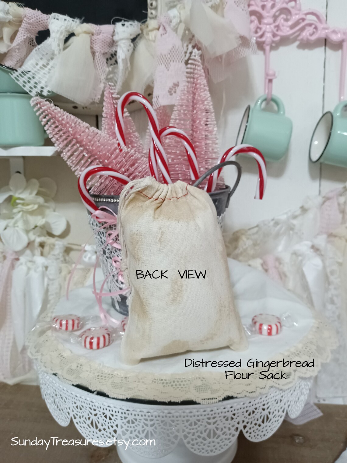 Gingerbread Man Flour Sack With Red Candy Canes / Tiered Tray - Etsy