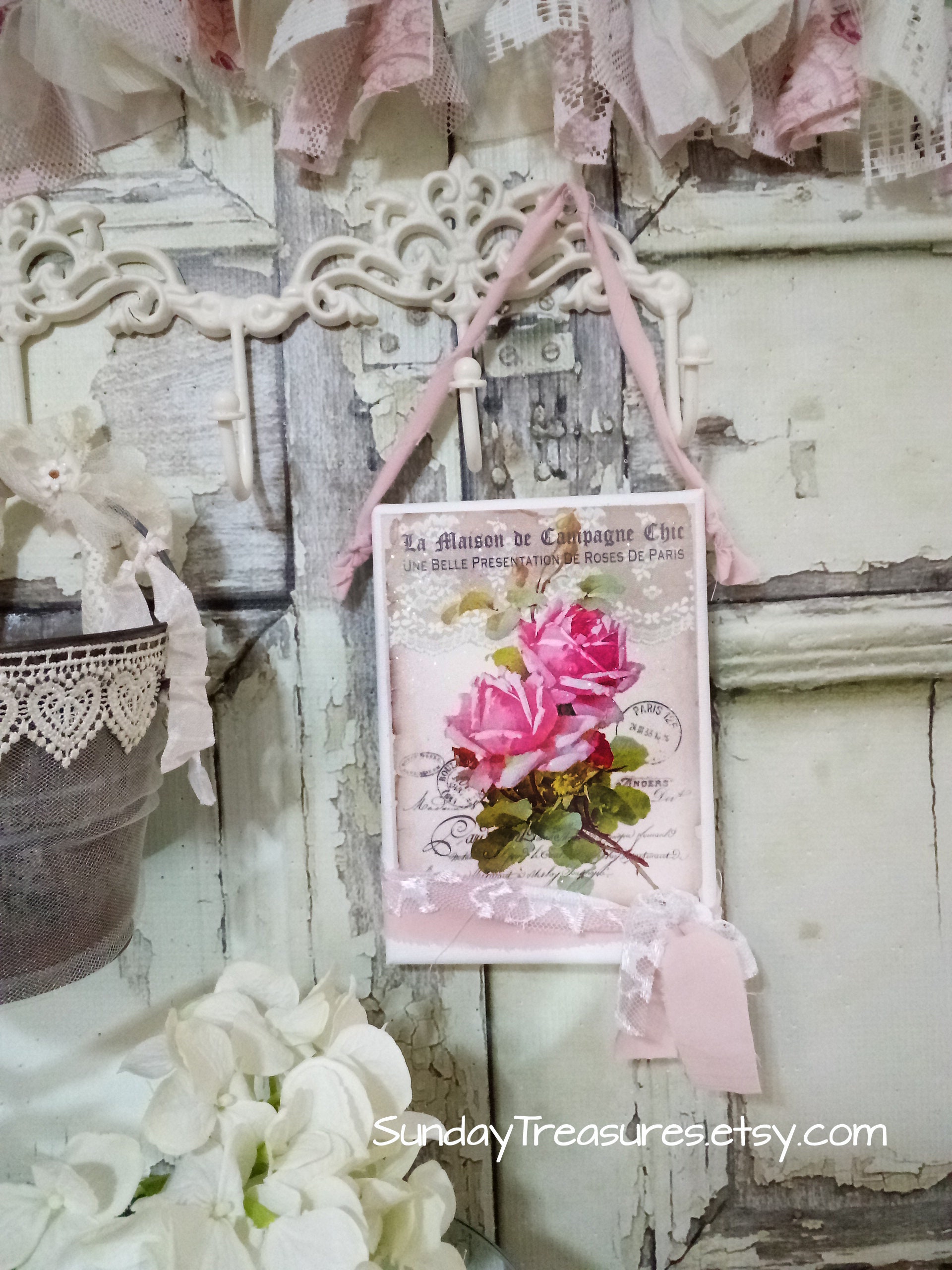 Pink Shabby French Roses Wall Decor Sign / Shabby Cottage | Etsy